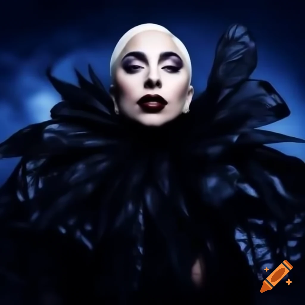 Lady Gaga in dark gothic avant-garde fashion with dramatic makeup and ...