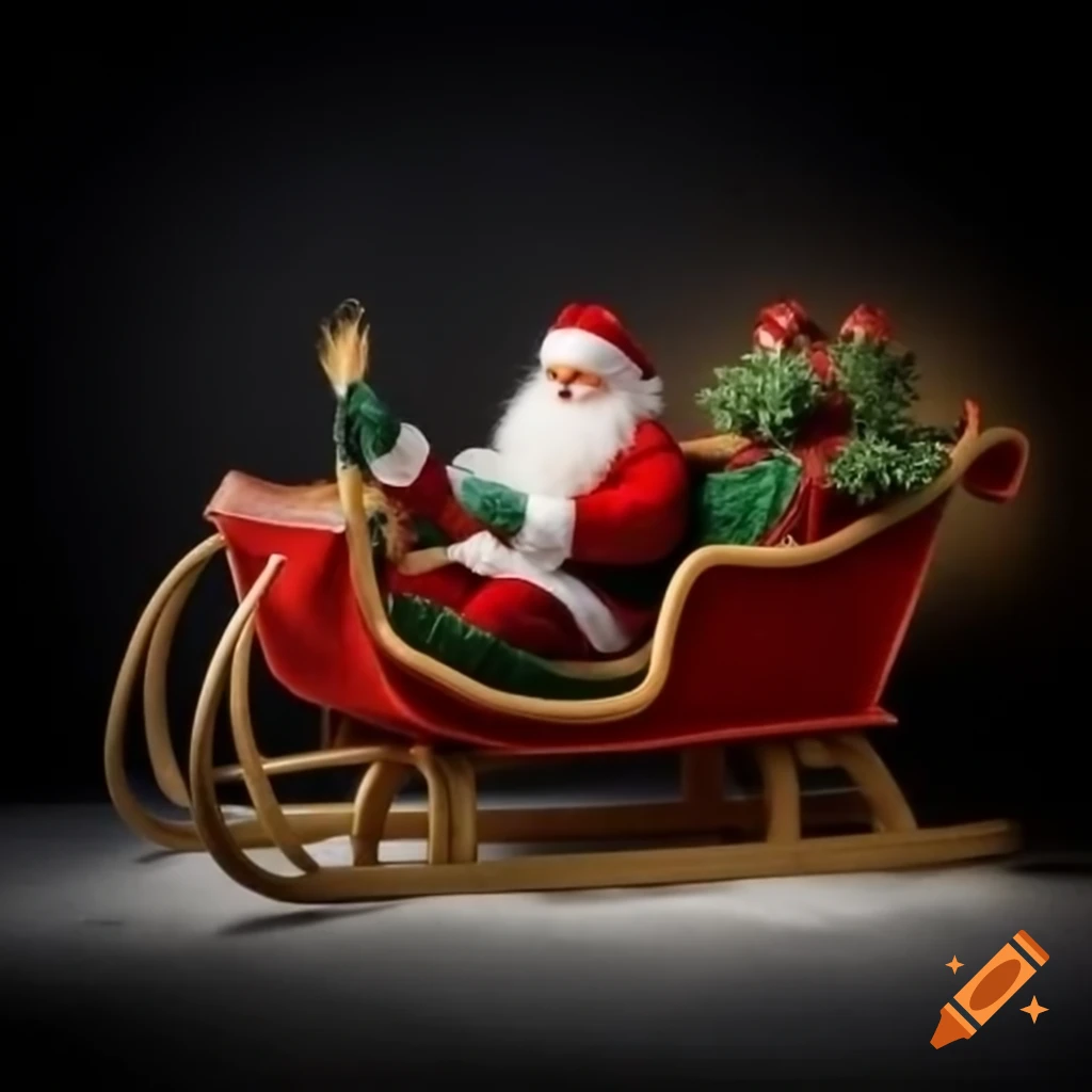 Traditional Santa Claus sleigh with lamp from front view on Craiyon