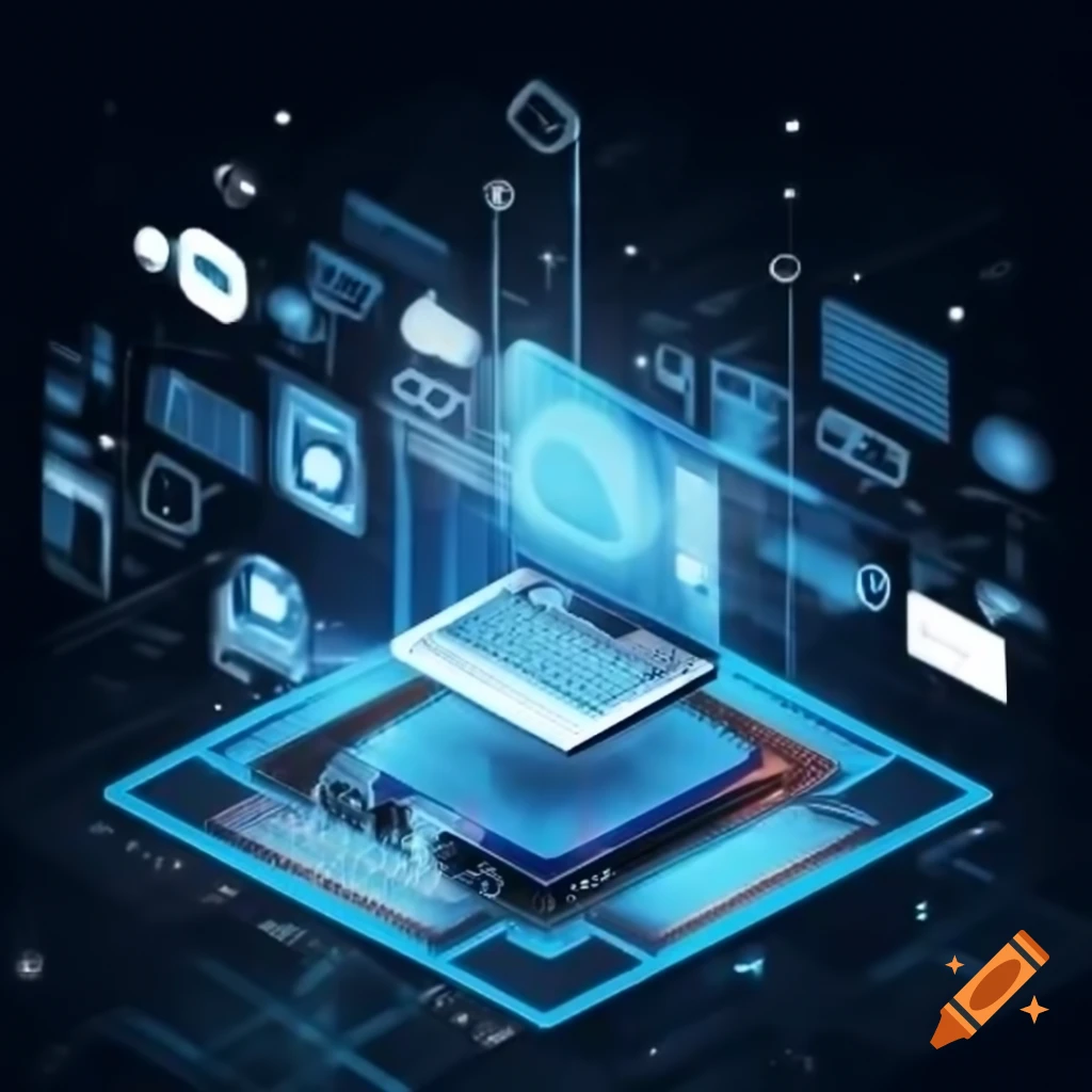 Futuristic technological design featuring programming language elements on Craiyon