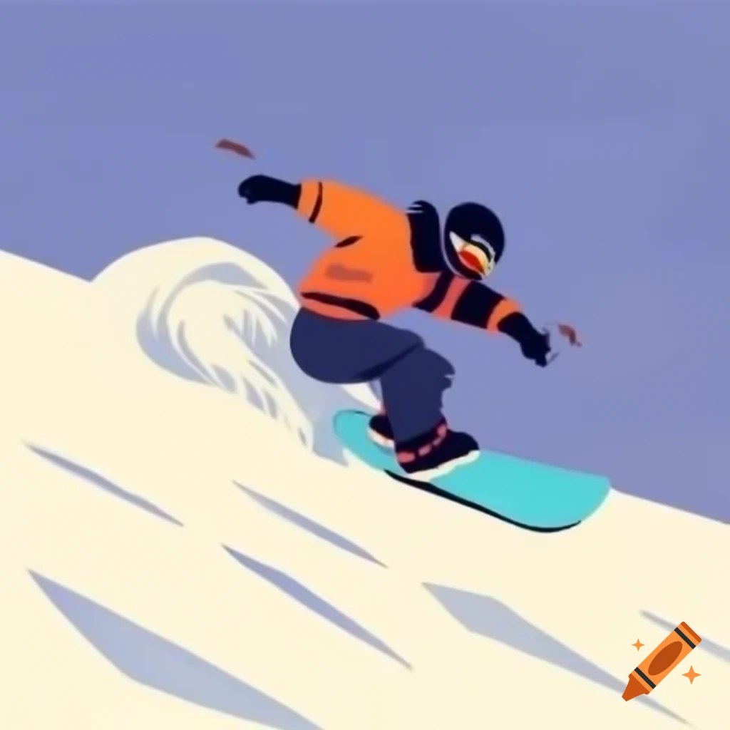 90s-style snowboarder carving down snowy slope, retro-futuristic design ...