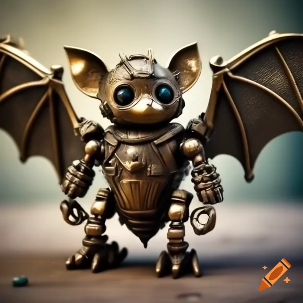 Steampunk brass bat robot with detailed arms and handcrafted wings on ...