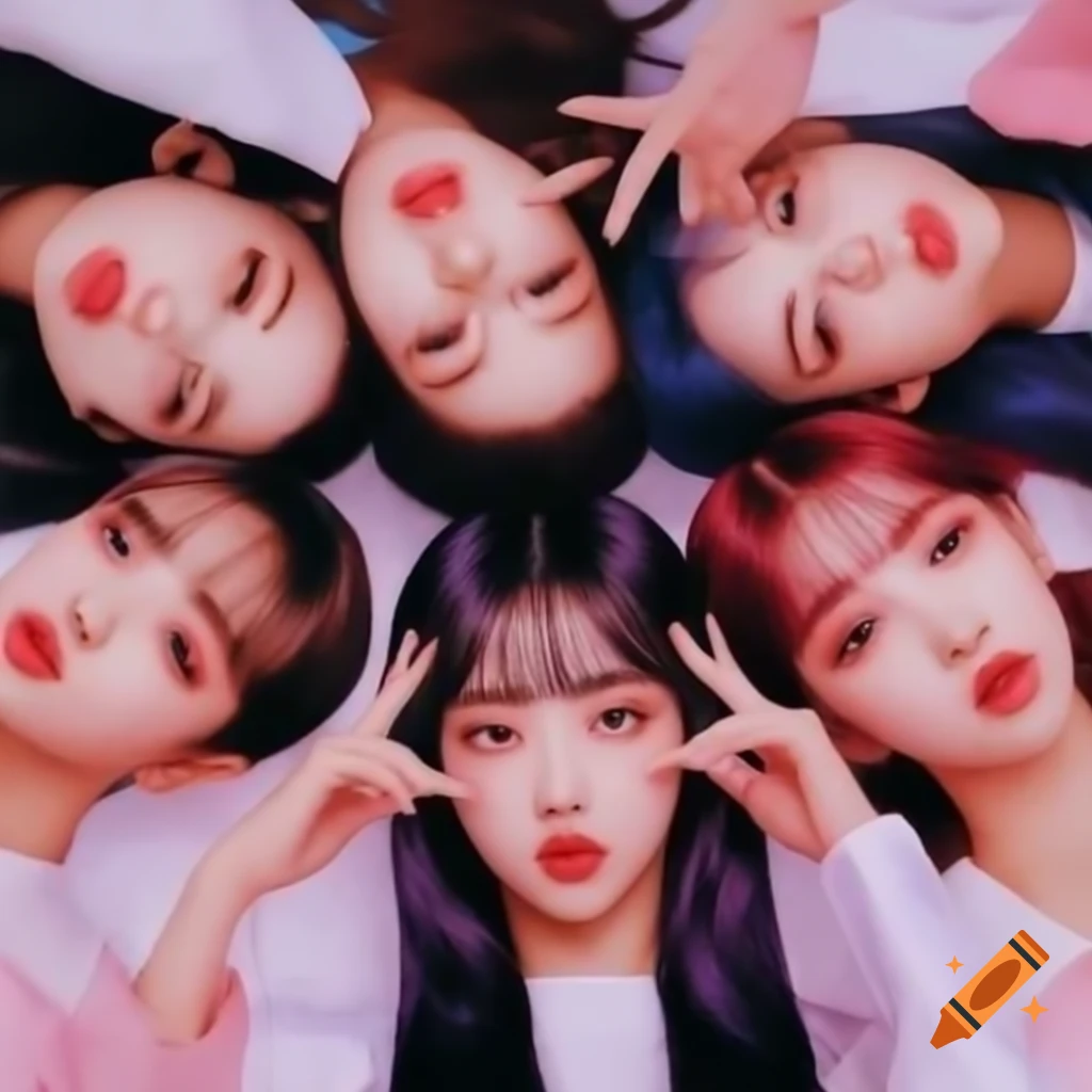 Realistic KPOP girl group with 6 members in bright colors and detailed ...