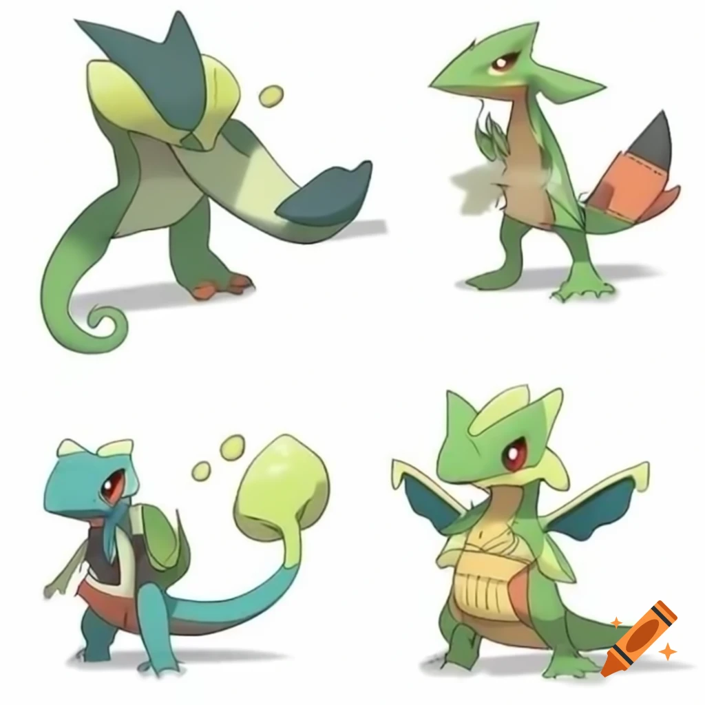 Lizard-like Pokemon with three evolutions showcased on Craiyon