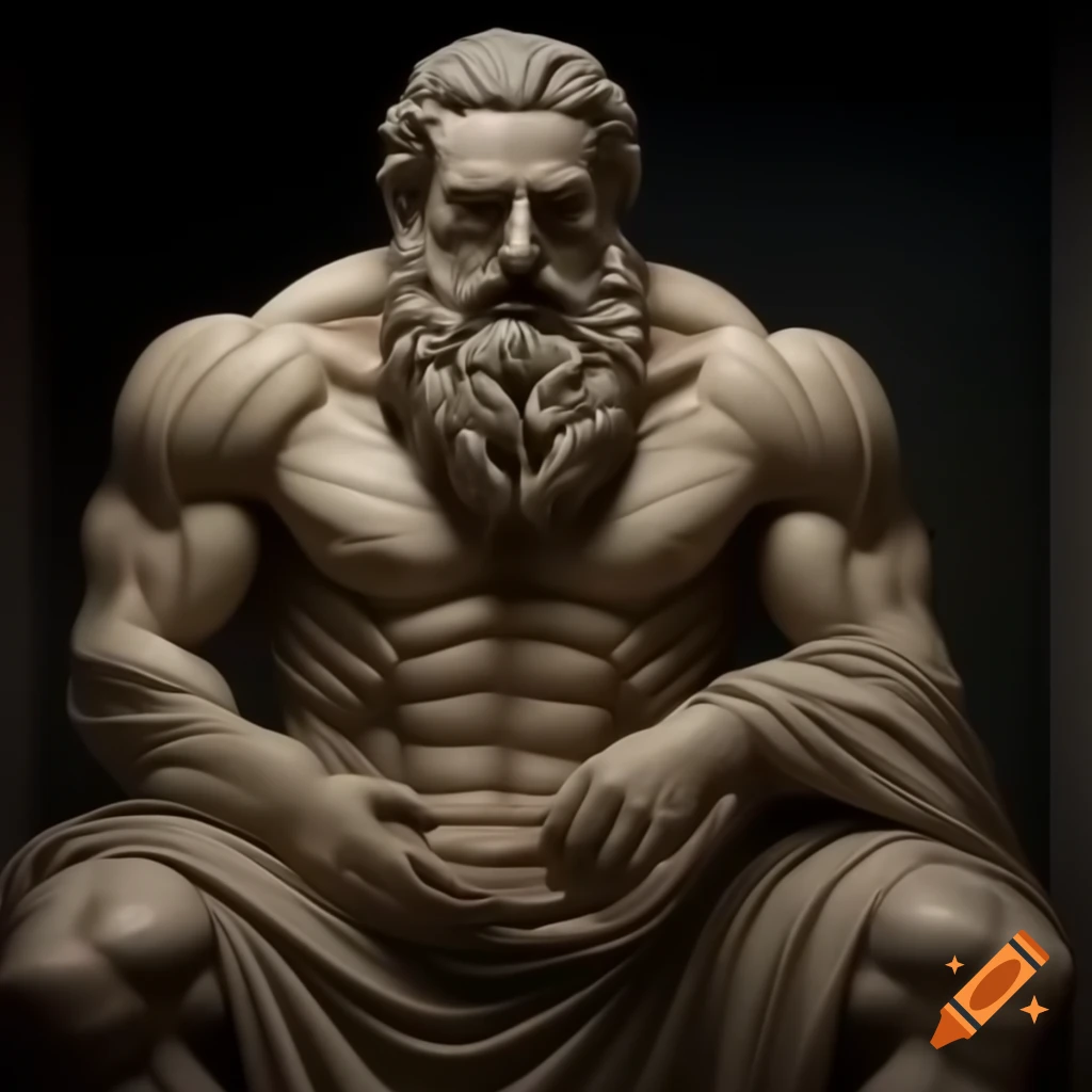 Full-body statue of muscular bearded man in ancient greek art style on Craiyon