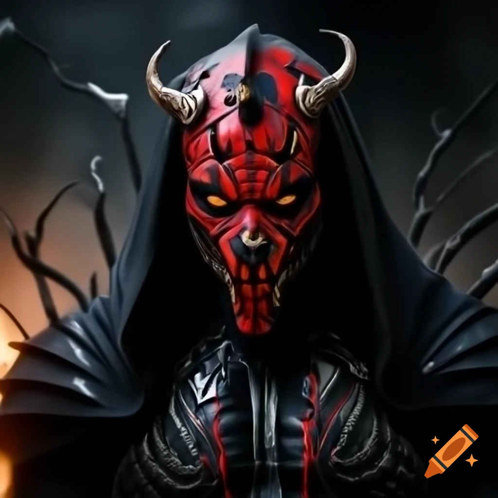 Darth Maul reimagined as symbiote Venom in a dynamic pose on Craiyon