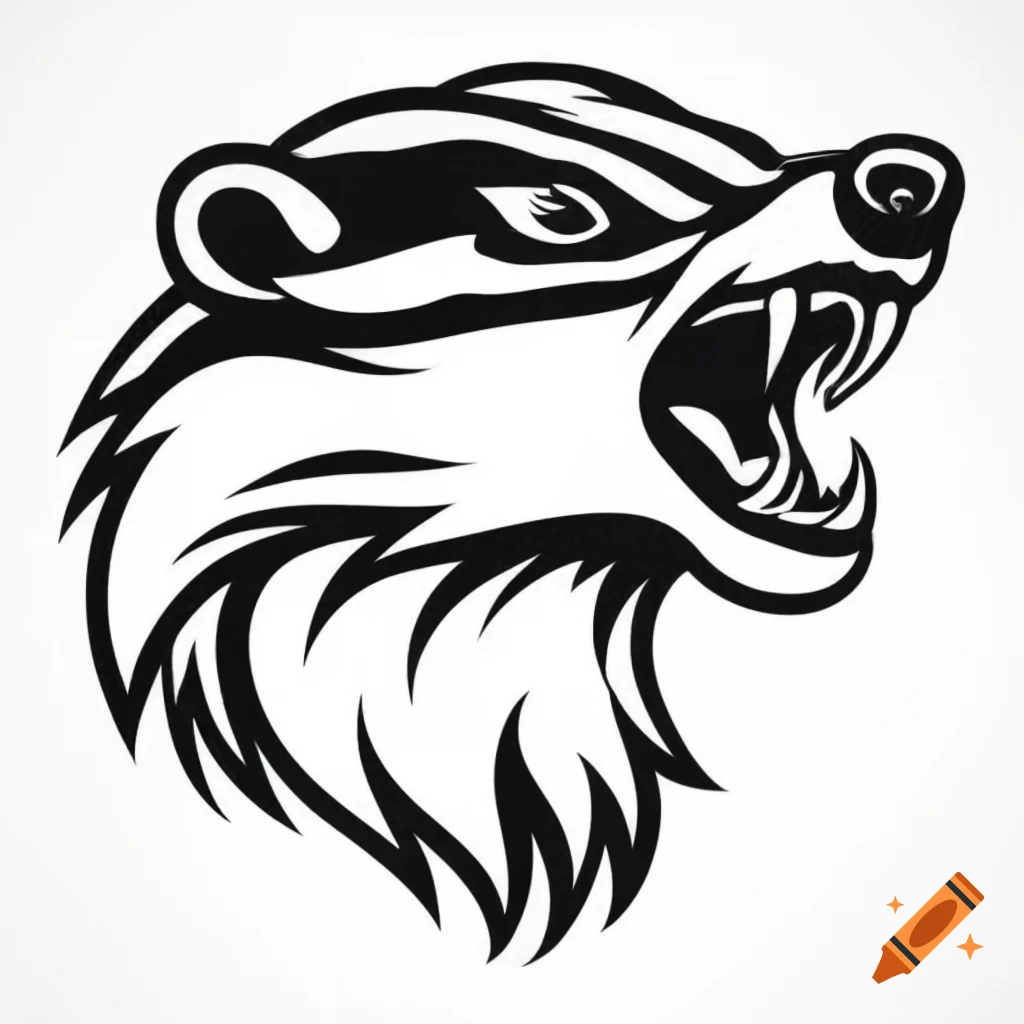Fierce honey badger black and white vector illustration on Craiyon