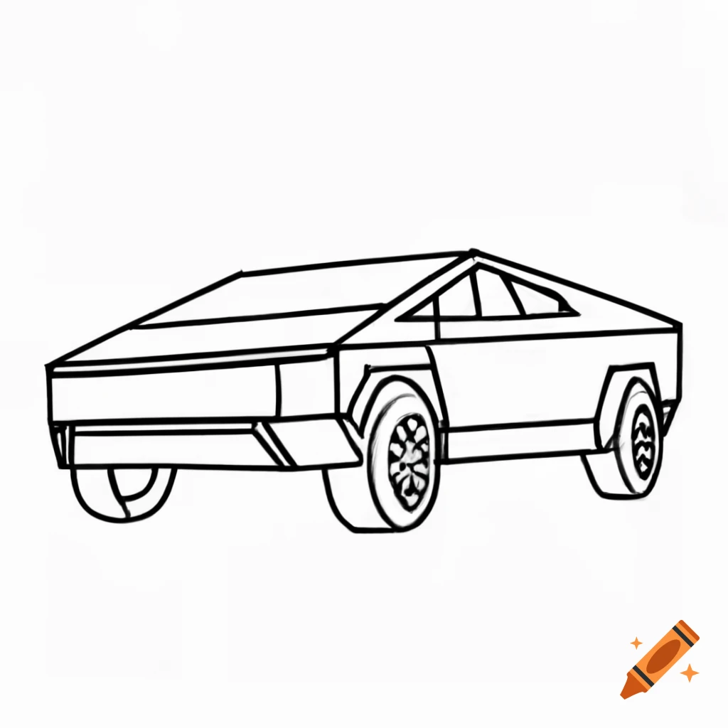 Line drawing of a Cybertruck from an oblique view on Craiyon