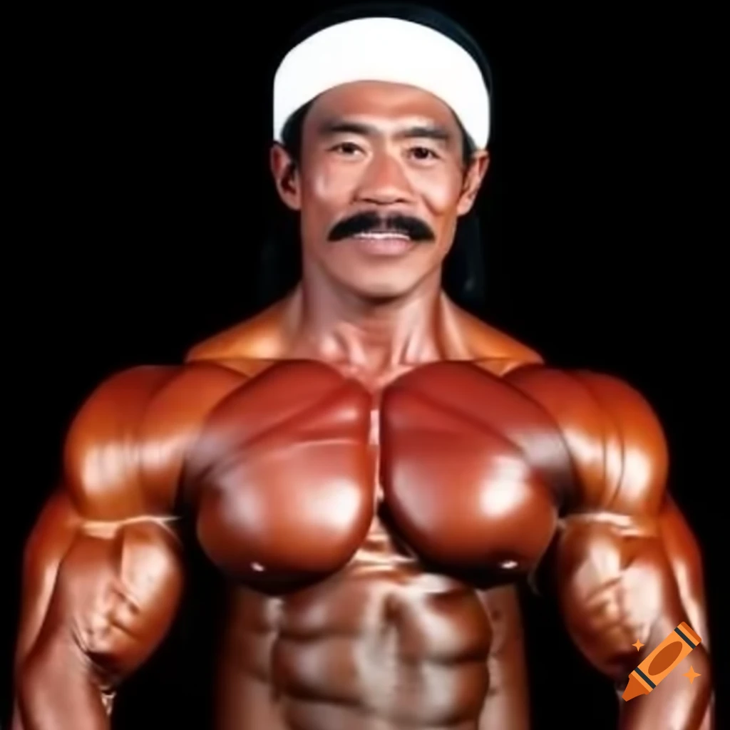 Indonesian bodybuilder with thick moustache and muscular build on Craiyon