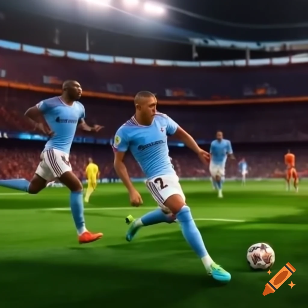 4D animation of football match with Mbappe and Haaland on vibrant field ...