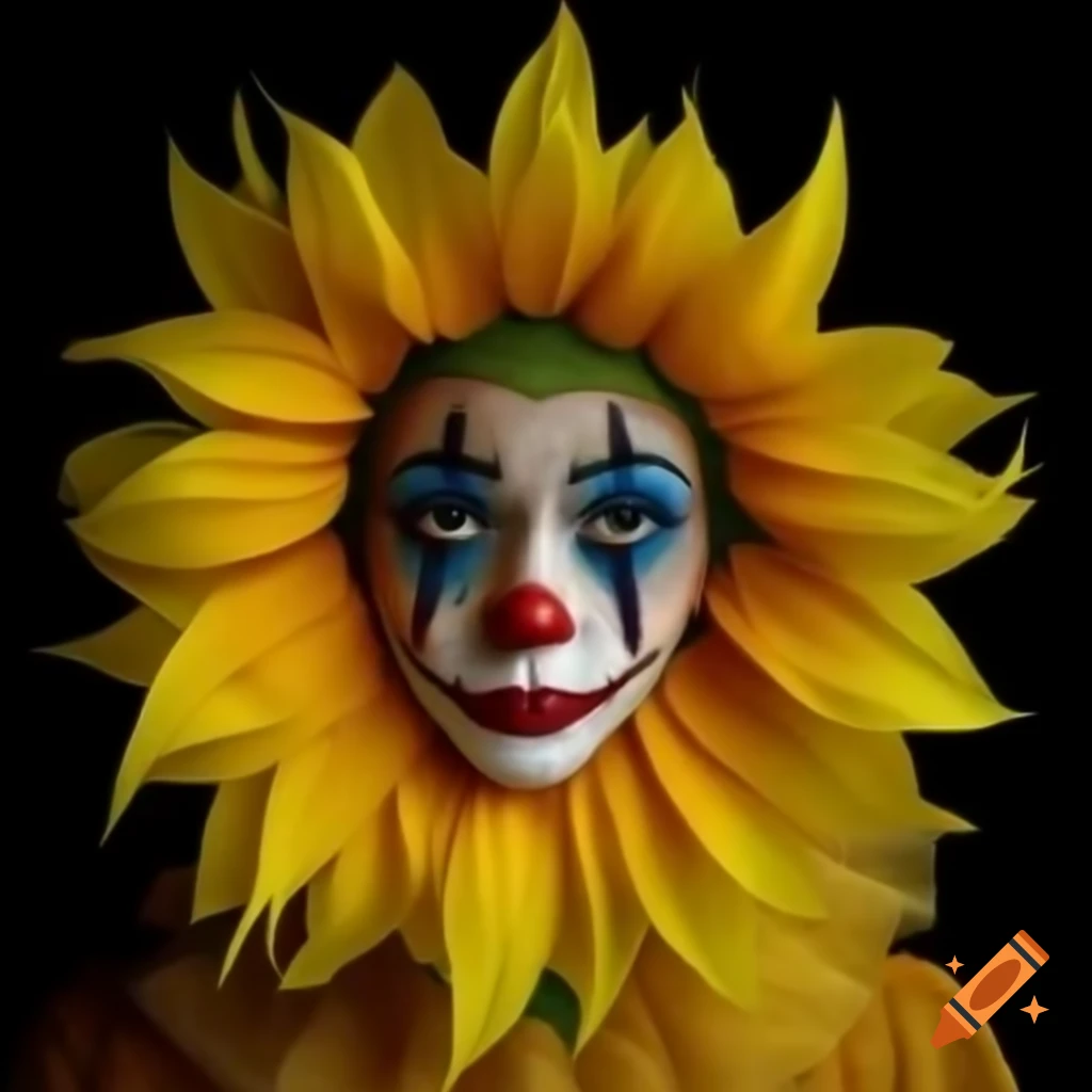 Sunflower-themed non-binary clown with circus vibe on Craiyon