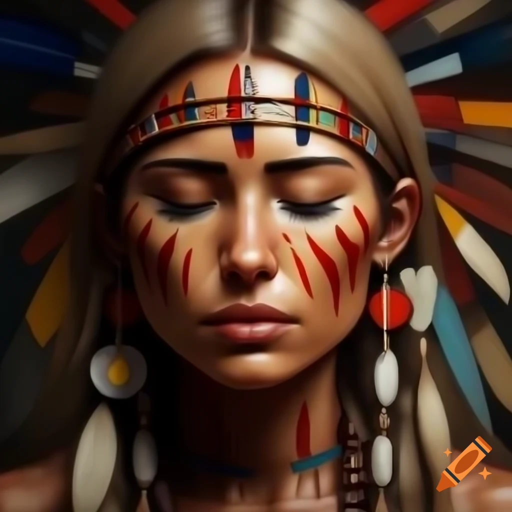 Highly detailed painting of a sleeping blonde in native american style ...