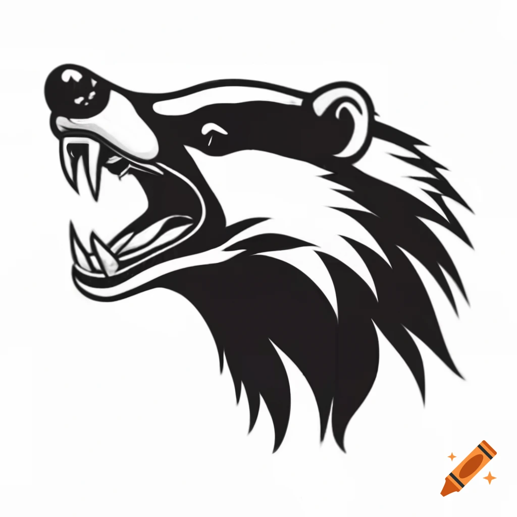 Fierce honey badger black and white vector illustration on Craiyon