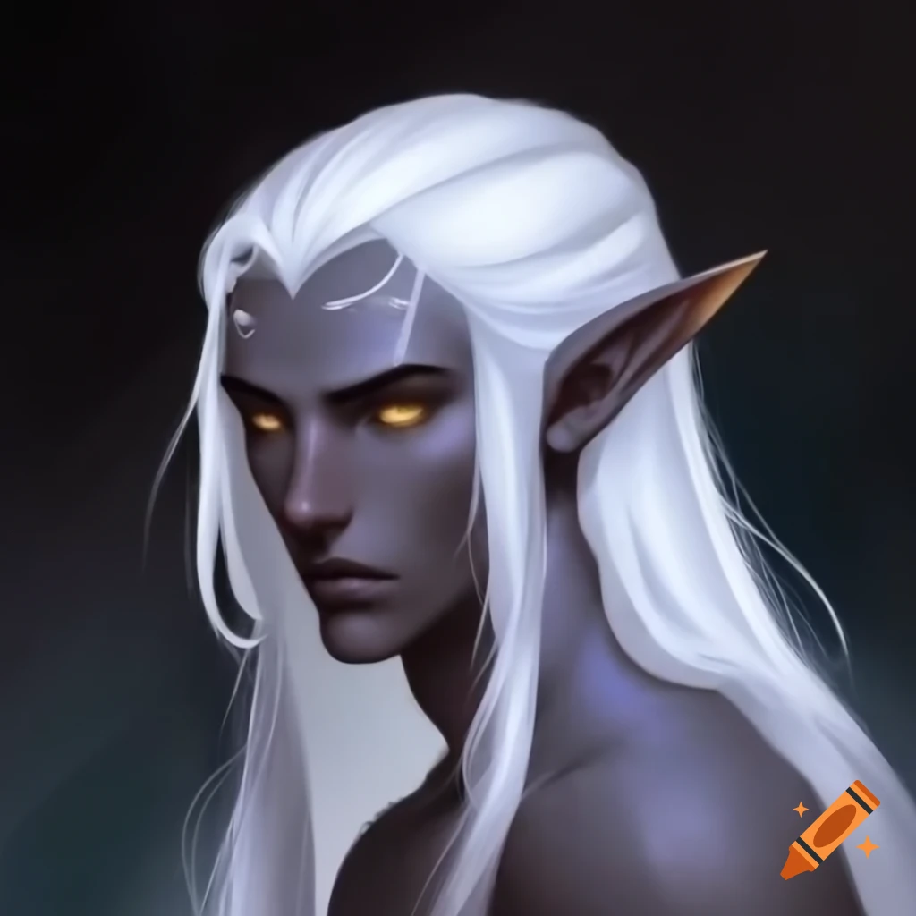Ethereal elven man with white hair and golden eyes, fantasy theme on ...