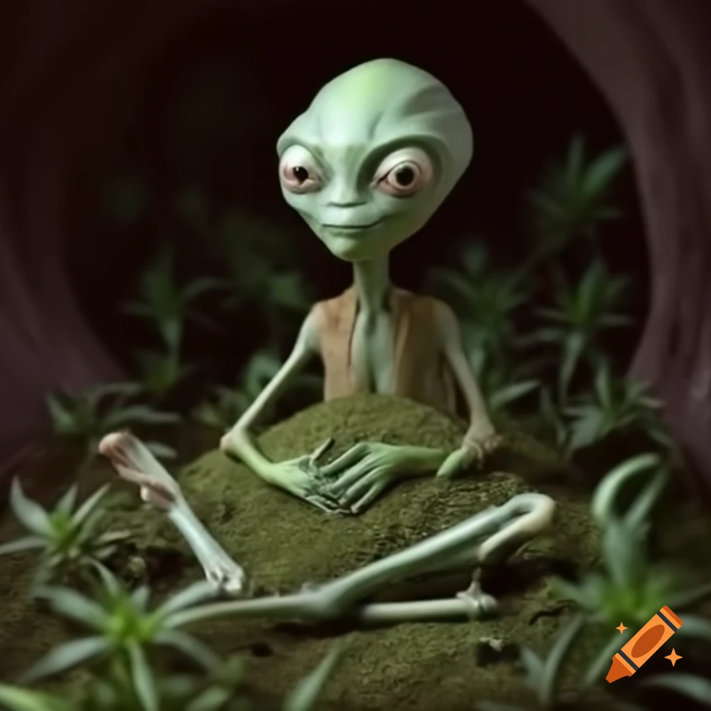 Alien in a tranquil state, surrounded by a surreal atmosphere on Craiyon