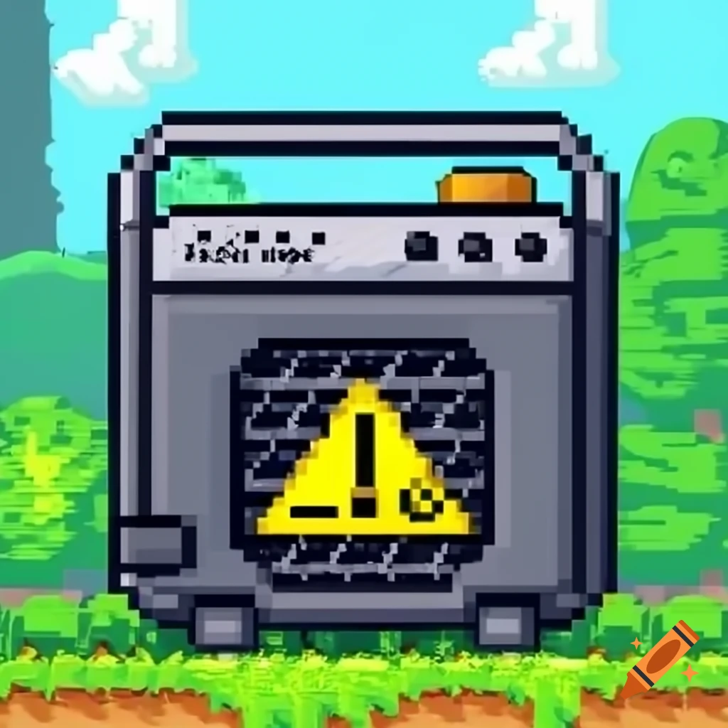 2D pixel art of generator with hazard sign on Craiyon