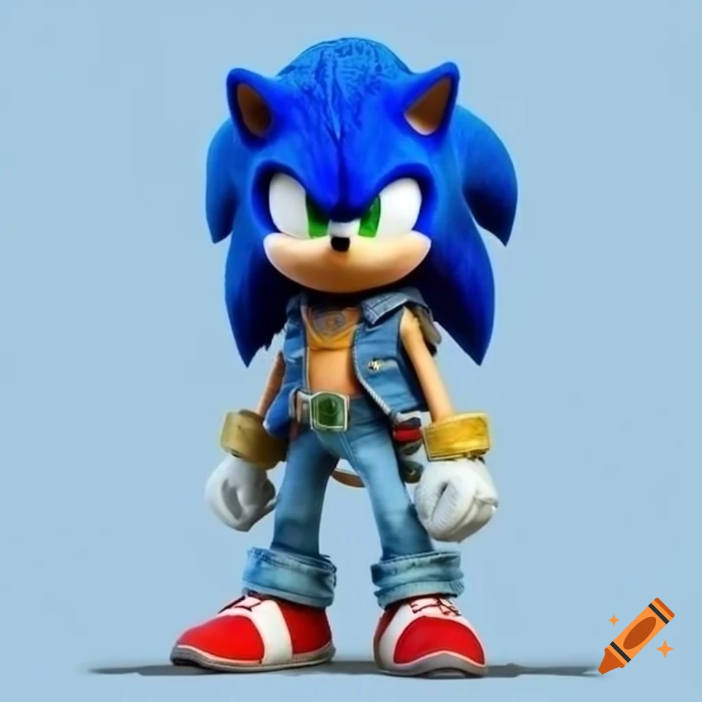 Sonic the Hedgehog in light blue denim jacket and jeans on Craiyon