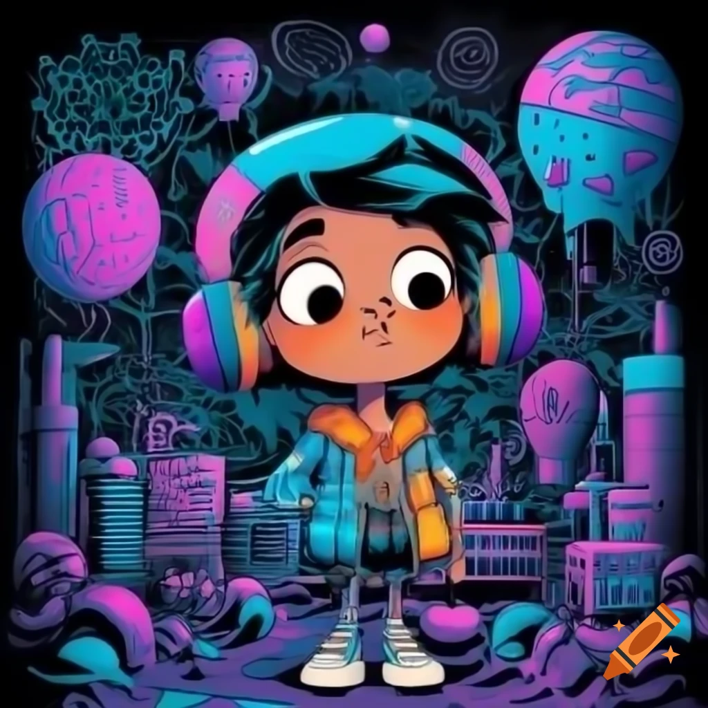 Colorful cartoon art inspired by dub techno music on Craiyon