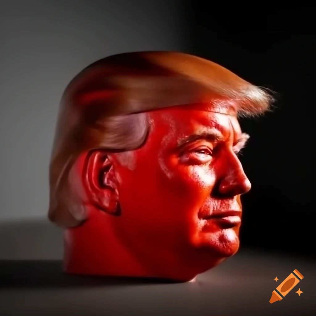 Red plaster sculpture of Donald Trump in a sideways pose on Craiyon