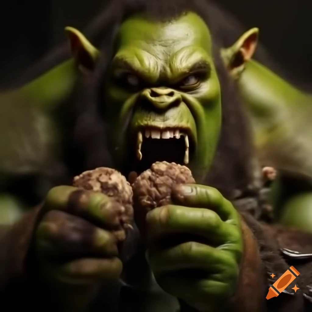 Powerful orc enjoying an oatmeal raisin cookie on Craiyon