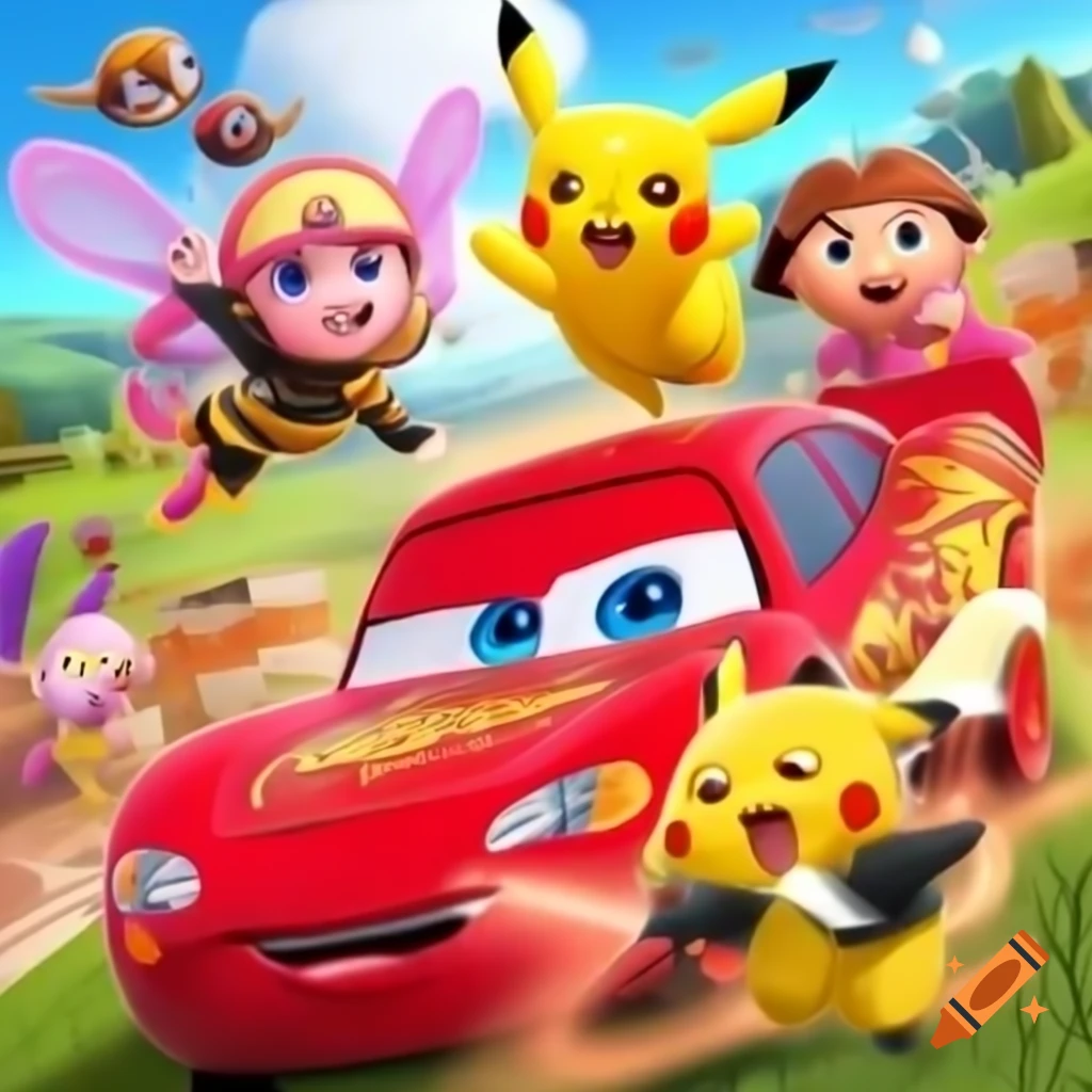 Various cartoon characters including a bee, dora, flash mcqueen ...