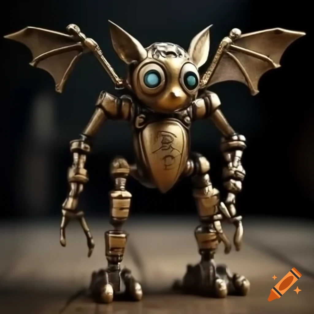 Steampunk brass bat robot with detailed arms and handcrafted wings on ...