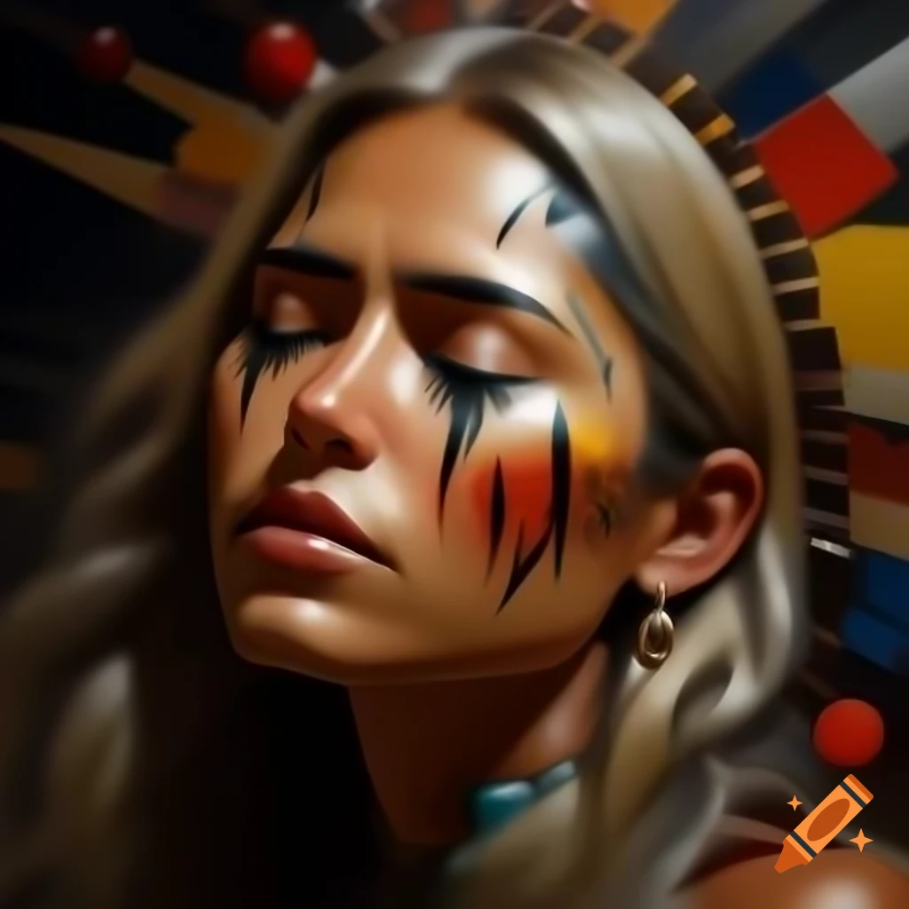 Detailed painting of a sleeping Native American woman in Kandinsky ...