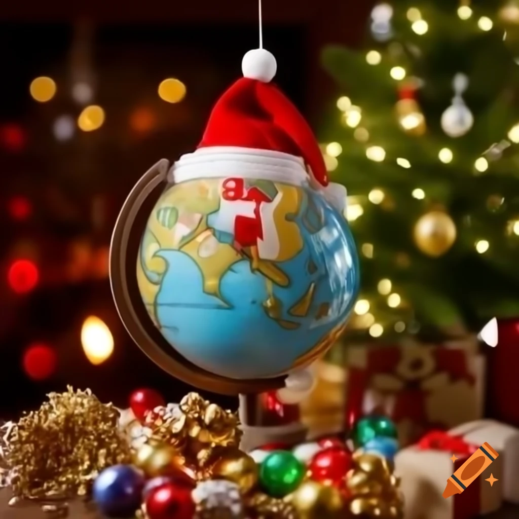 Christmas-themed image featuring globe, candy canes, Christmas tree ...