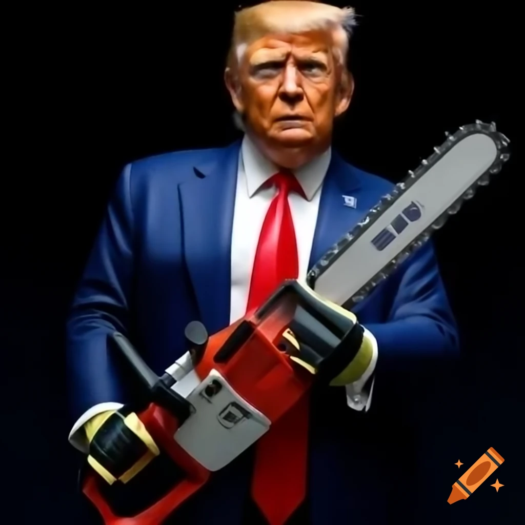 Hilarious depiction of Trump holding a chainsaw in intricate detail on ...