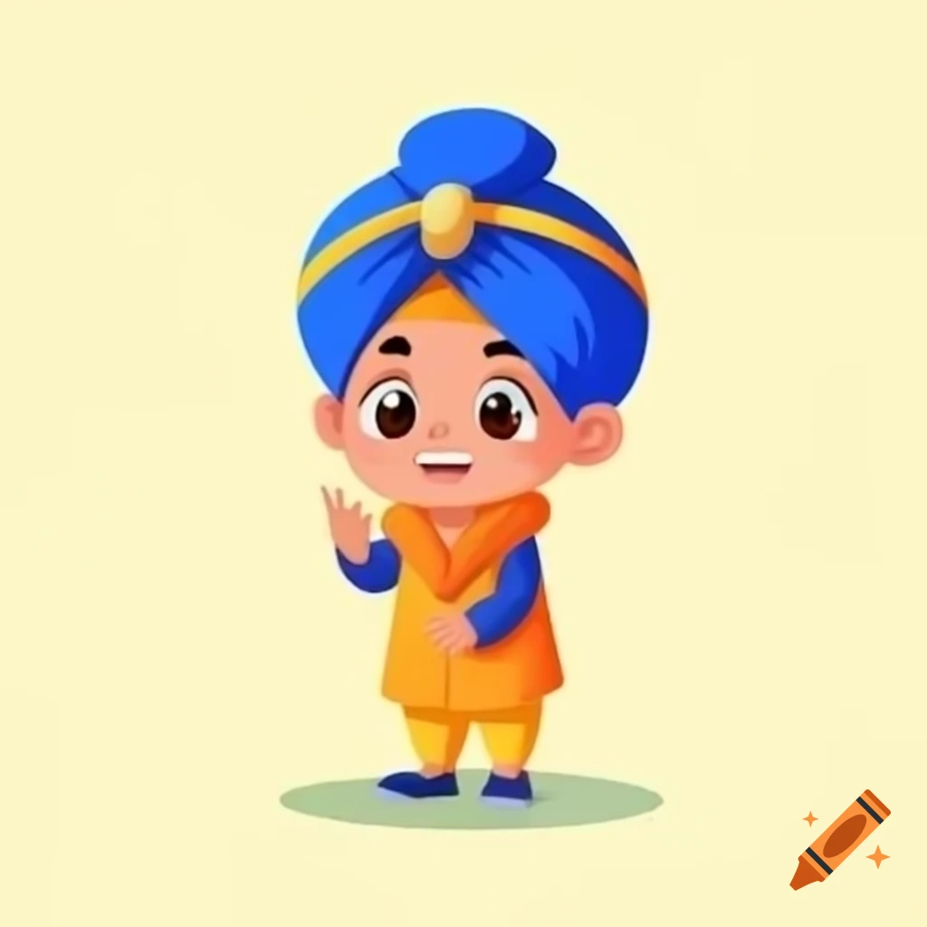 Cartoon of sikh boy posing in playful manner on Craiyon