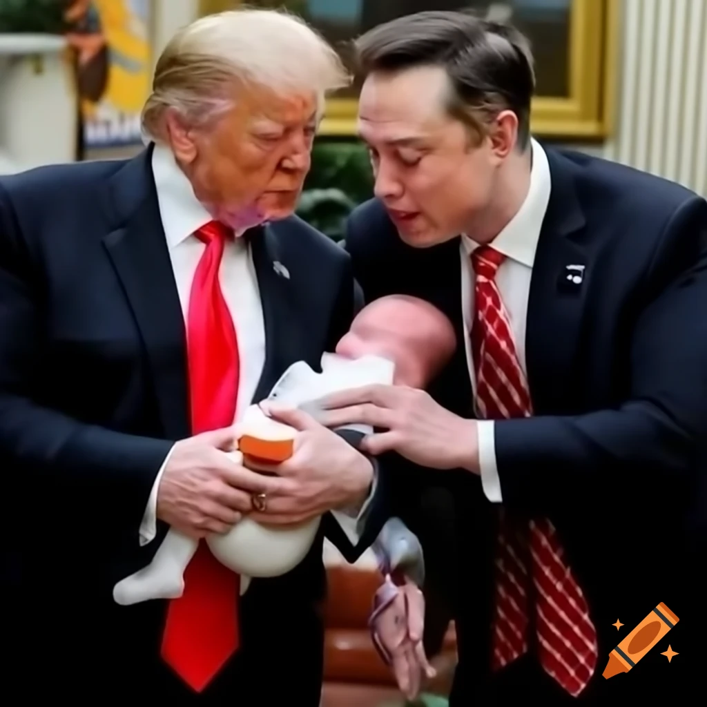 Satirical depiction of Elon Musk and Trump in humorous awkward ...