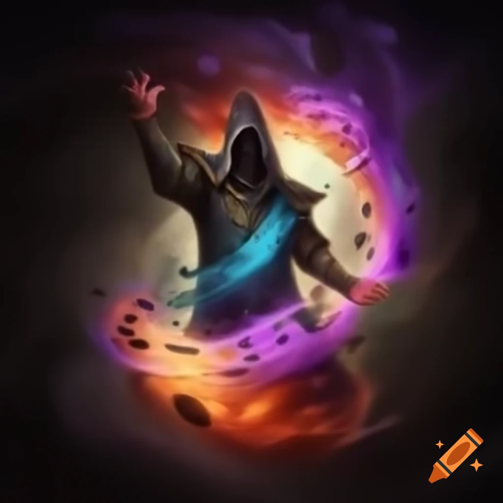 Powerful mage conducting vibrant symphony of colorful musical notes on ...