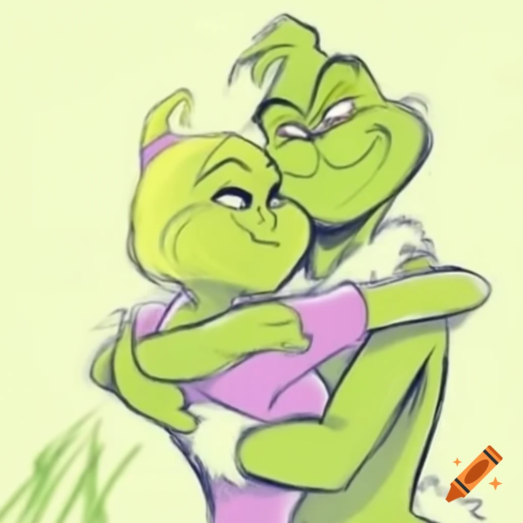 Sketch of Grinch hugging Buddy the Elf, festive scene on Craiyon