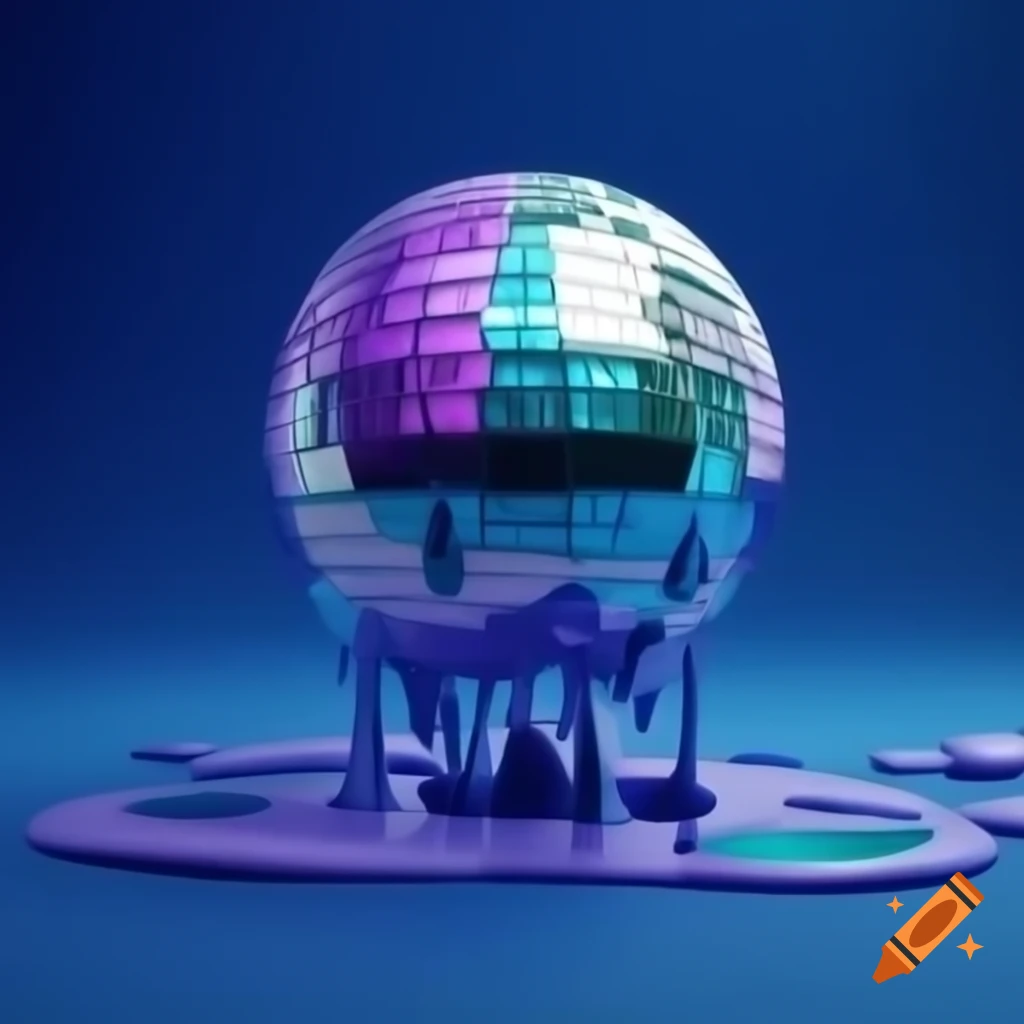 Melting disco ball illustration for edm album cover 'all night' on Craiyon