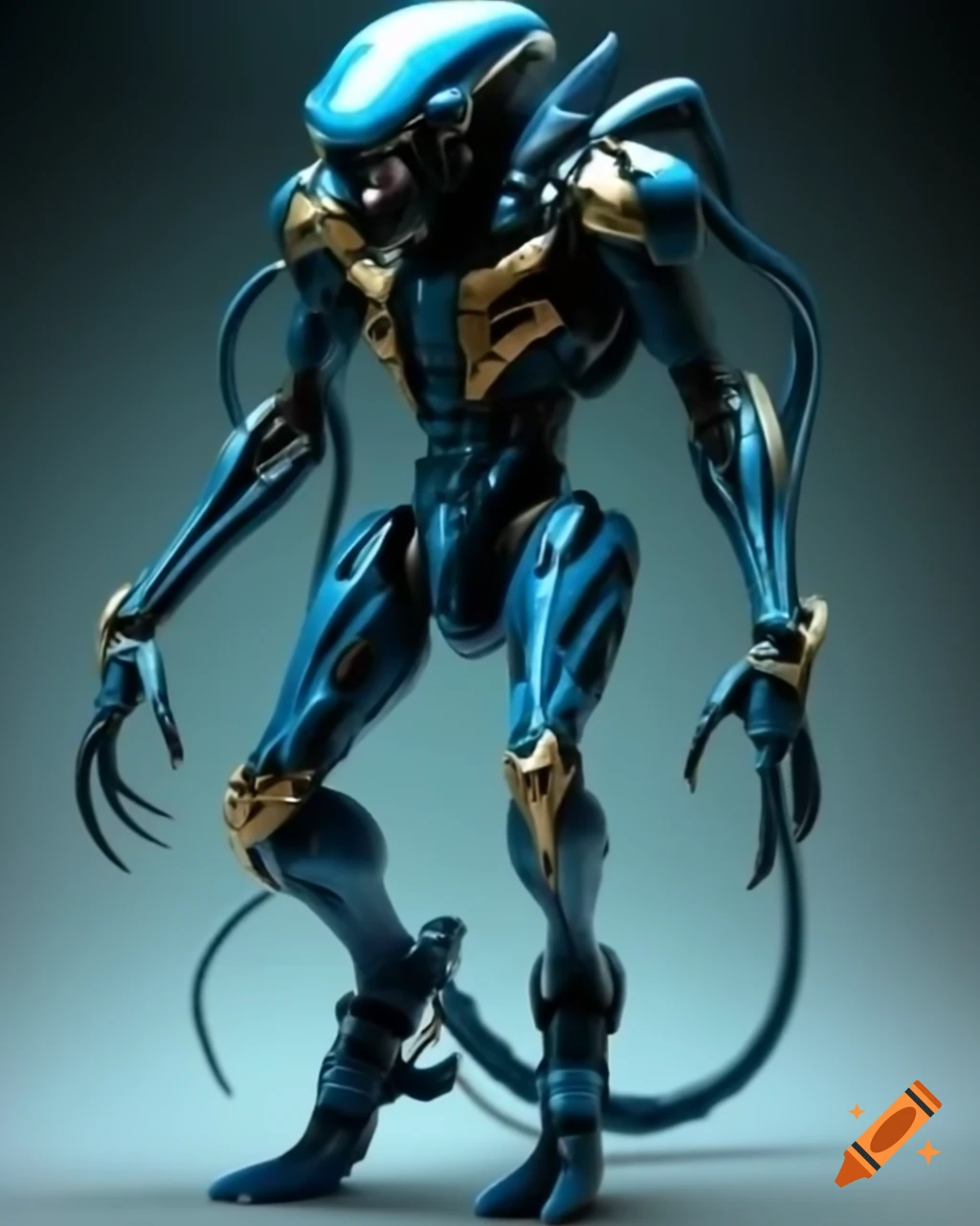 Full body portrait of clear plastic xenomorph gundam in vantablack ...