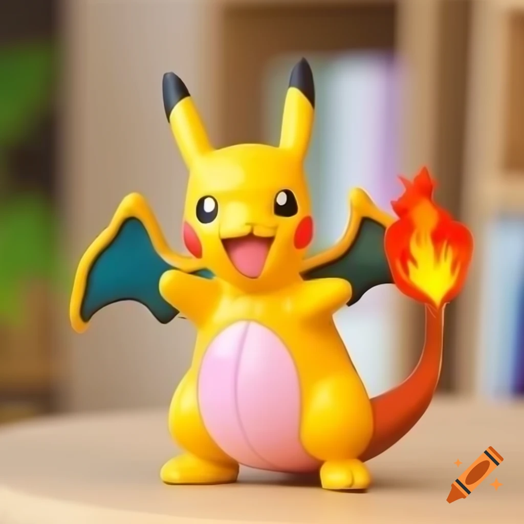 Whimsical ceramic Pokémon fusion of Charizard, Mewtwo, and Pikachu on ...