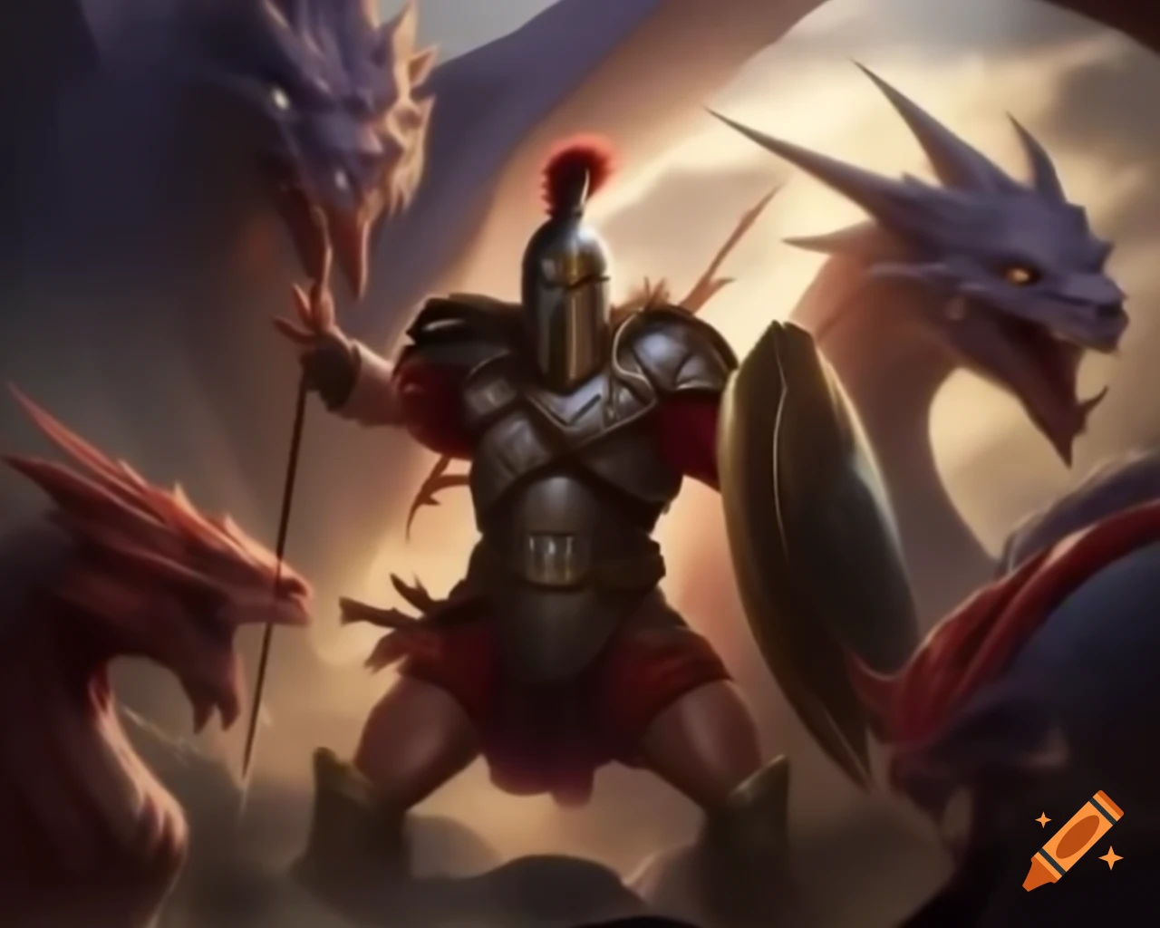 Spartan warrior battling two dragons, showcasing skill and courage on ...
