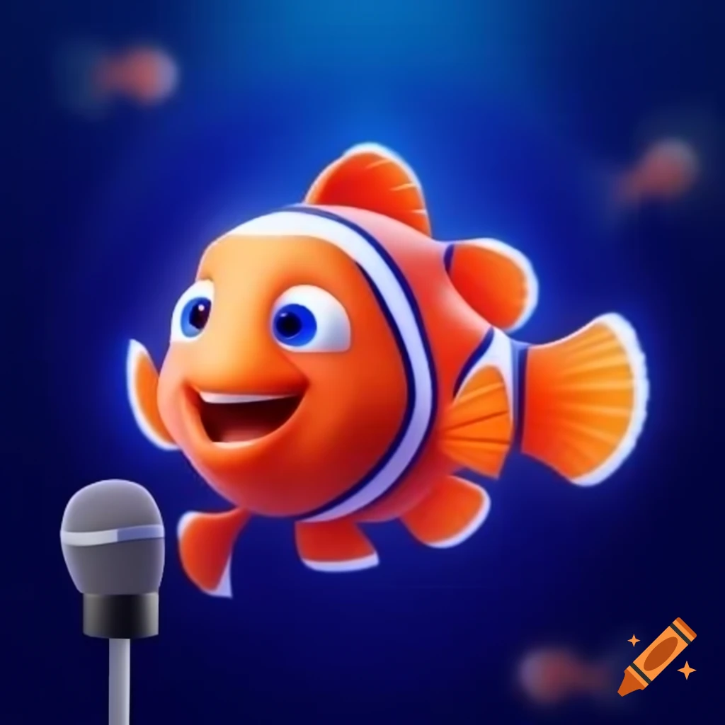 Render art of fish resembling Nemo with a microphone on Craiyon