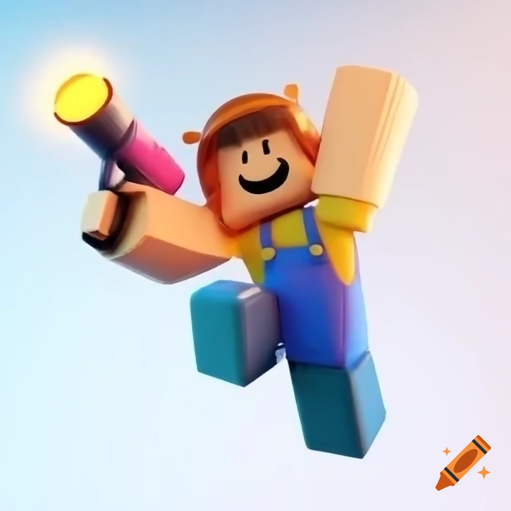 Roblox character joyfully jumping in elephant hat with bazooka on Craiyon