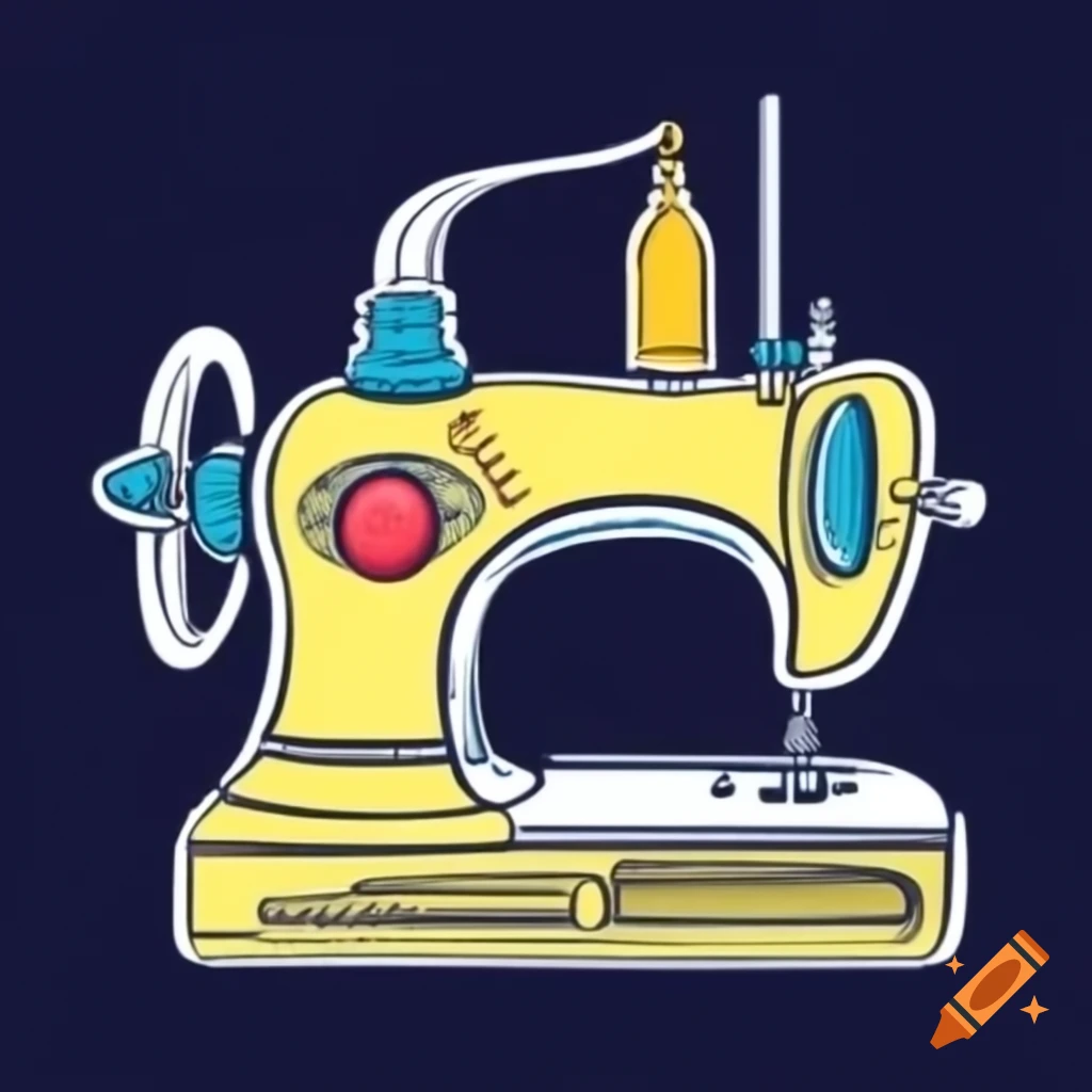 Goofy pop art graphic of a sewing machine and credit card reader on Craiyon
