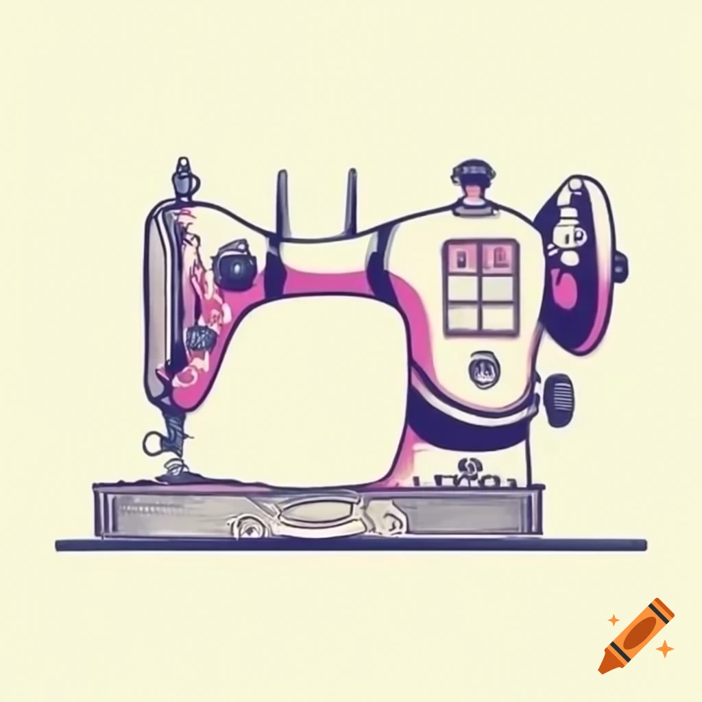Goofy pop art graphic of a sewing machine and credit card reader on Craiyon