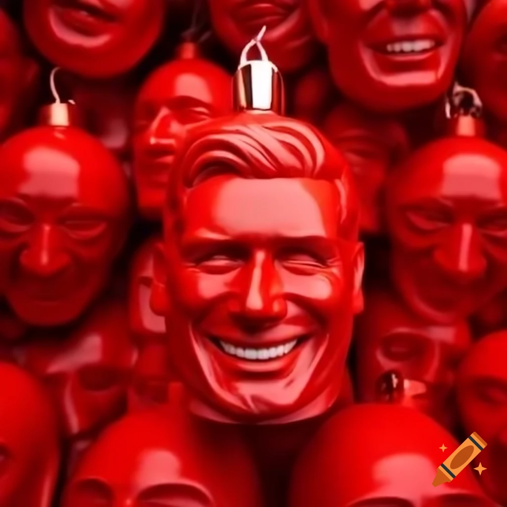 Fire red plastic bust of smiling Keir Starmer as Christmas ornament on ...