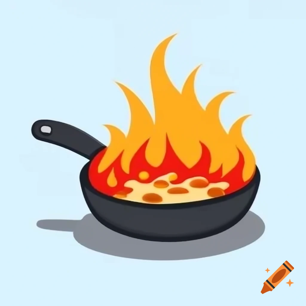 Frying Pan On Fire Cartoon Cartoon Frying Pan Vector Illustration