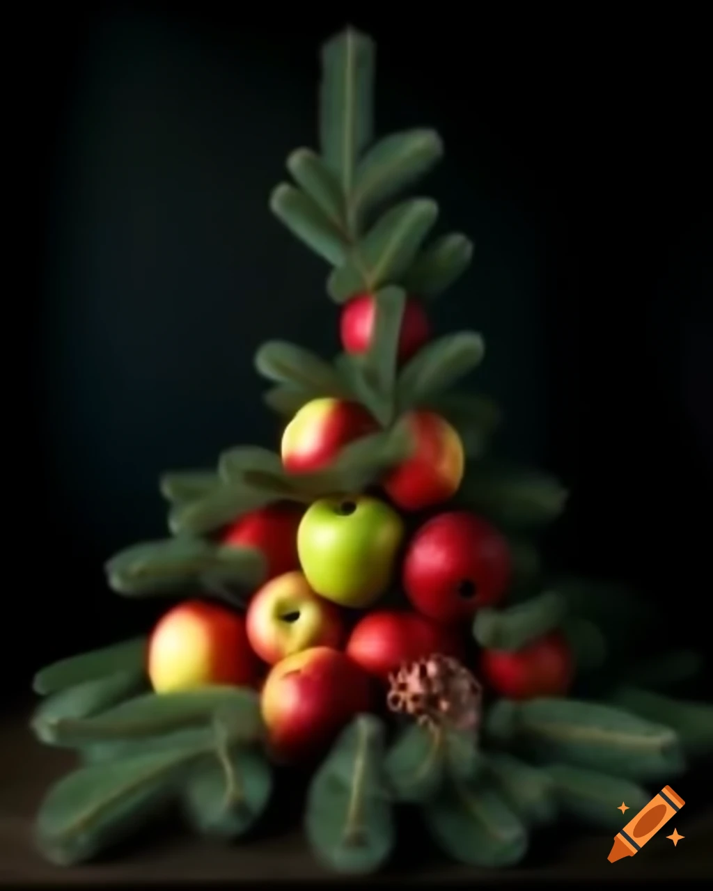 Photorealistic christmas tree decorated with apples and pears on Craiyon