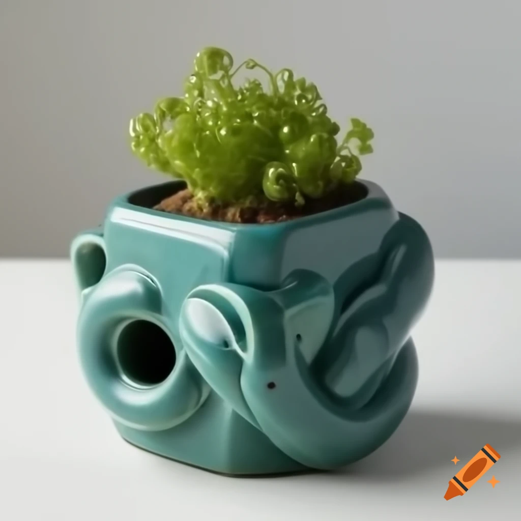Hand molded Kusamono pot with cubic irregular shape and multiple twists ...