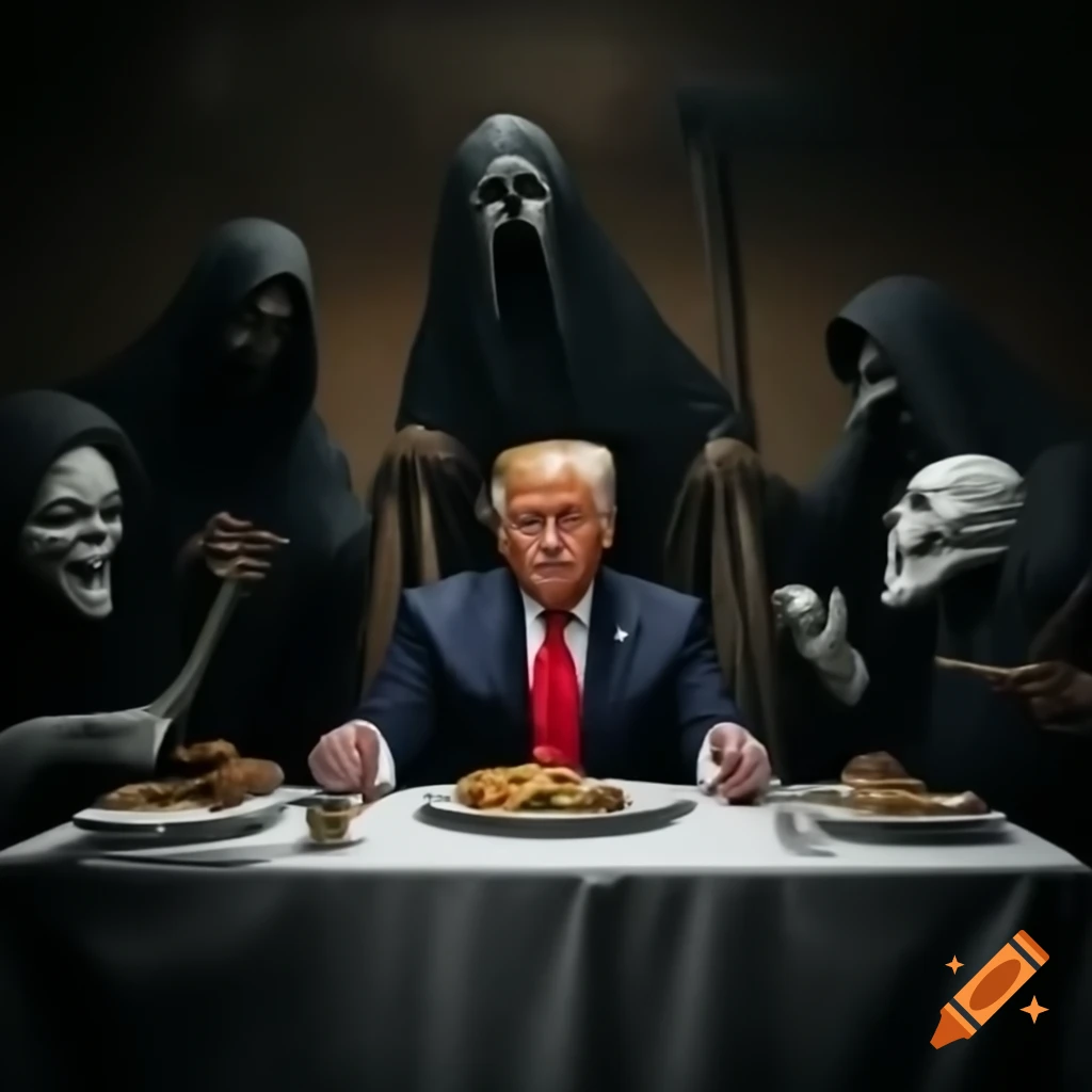 Hyperrealistic formal dinner scene at Mar-A-Lago with Donald Trump and ...