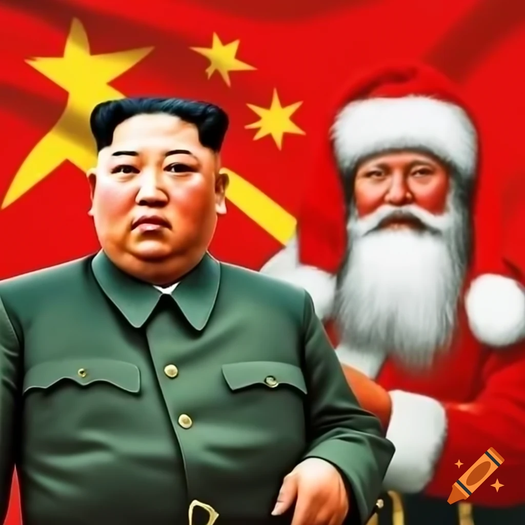 Soviet-style propaganda poster featuring Kim Jong Un and Santa Claus on ...