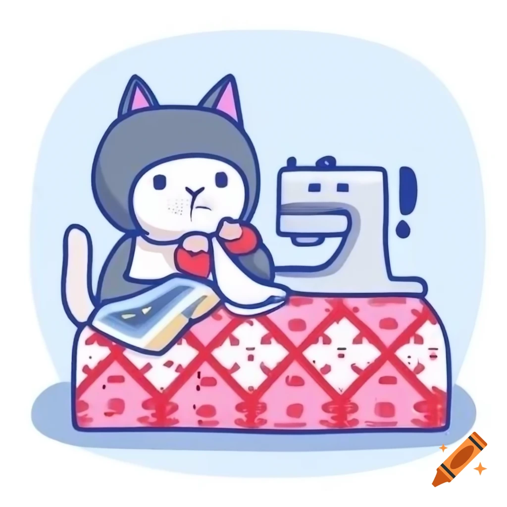 Humanoid cat sewing a quilt with a sewing machine on Craiyon