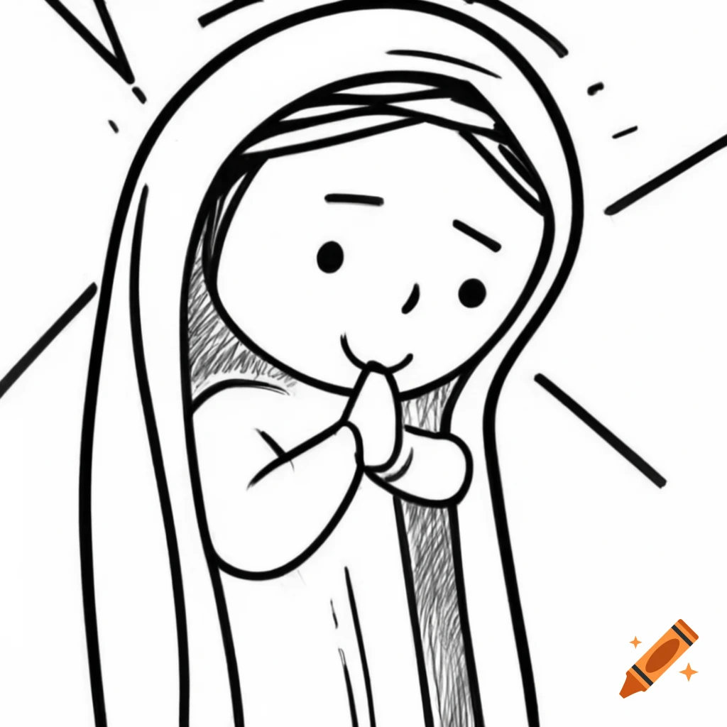 Cartoon drawing of virgin mary with a mischievous smile, light-hearted ...