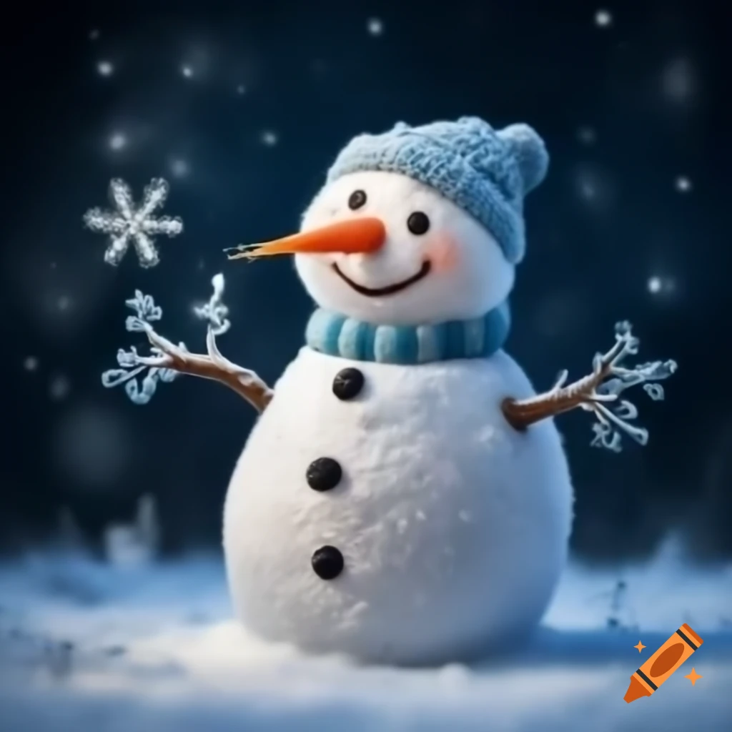 Cheerful snowman scientist examining snow with microscope and pipette ...