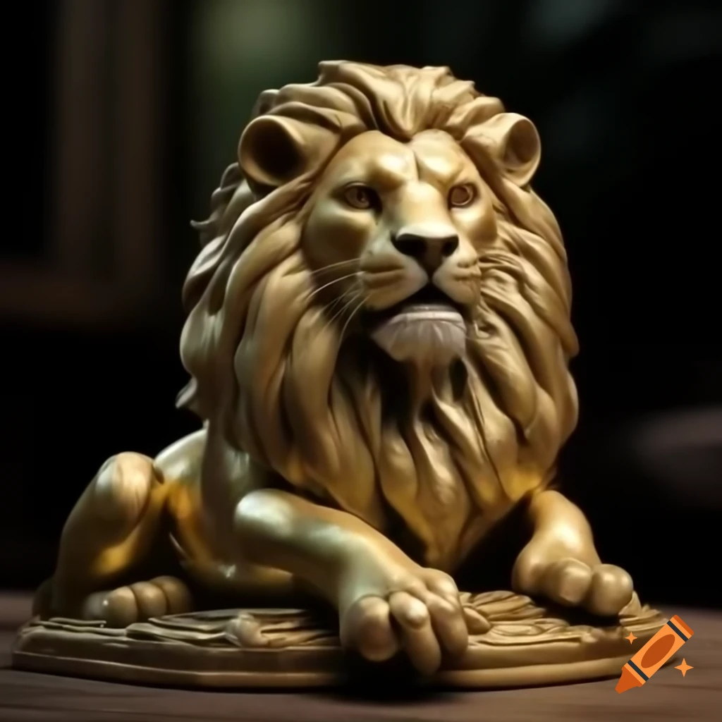 Exquisite miniature lion sculpture resting on gold band, symbolizing ...